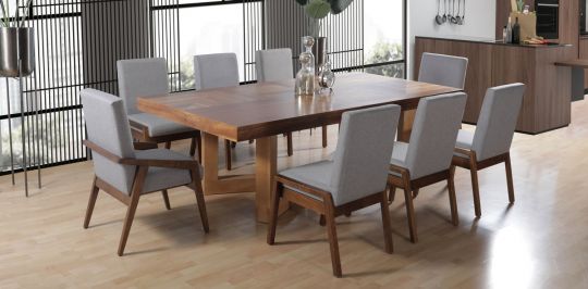 Comedor 240 cm Zeus con 8 Sillas Kansas Gris