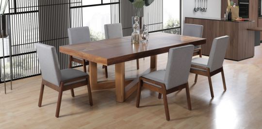 Comedor 240 cm Zeus con 6 Sillas Kansas Gris
