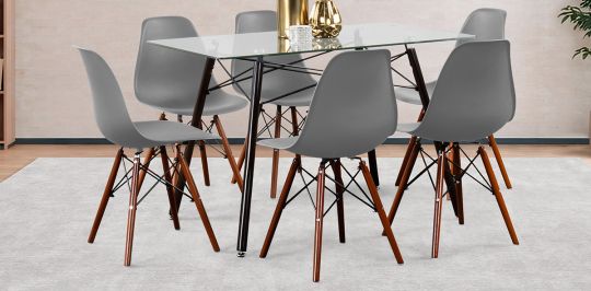 Comedor Rectangular 120 x 70 cm Atlas Café y 6 Sillas Gris