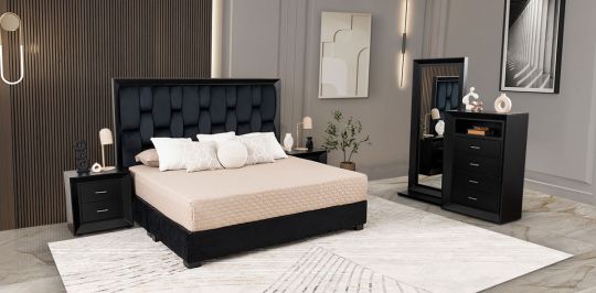 Recámara King Size Chicago Negro 5 Piezas